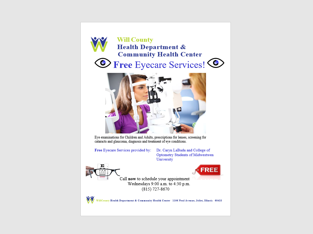 Eye Exam Flyer horiz | Will County Health Department