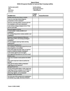 COVID-19 Inspector Checklist | Will County Health Department