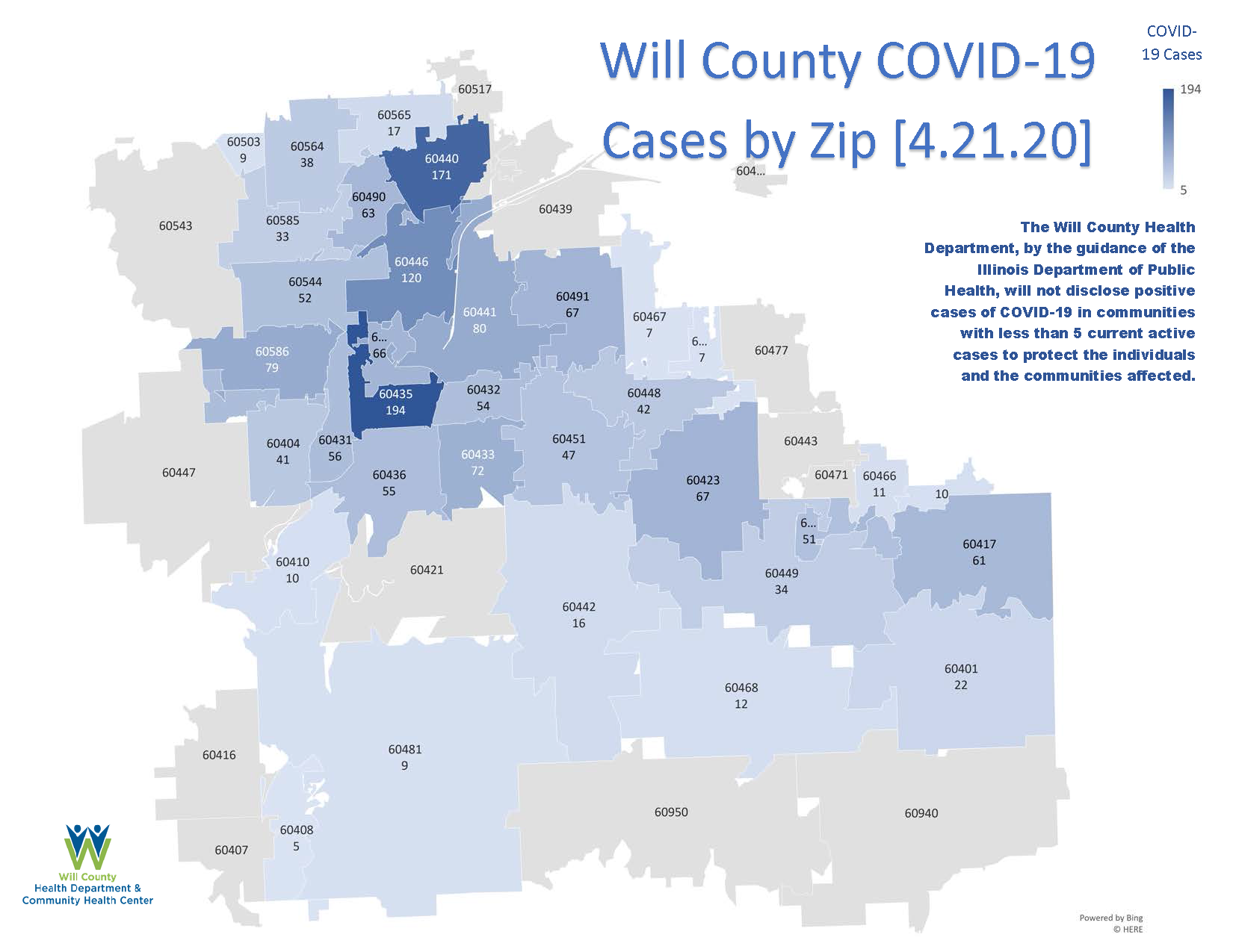 COVID-19 MAP by zip 4.21.20 | Will County Health Department