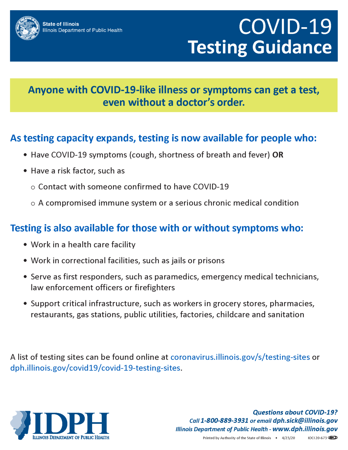 COVID-Testing IDPH | Will County Health Department