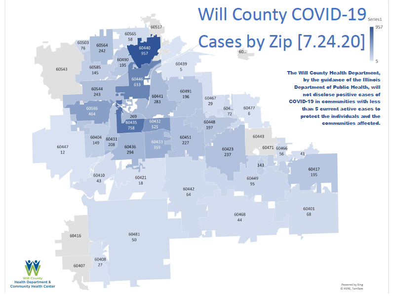 COVID MAP by zip 7.24.20 | Will County Health Department